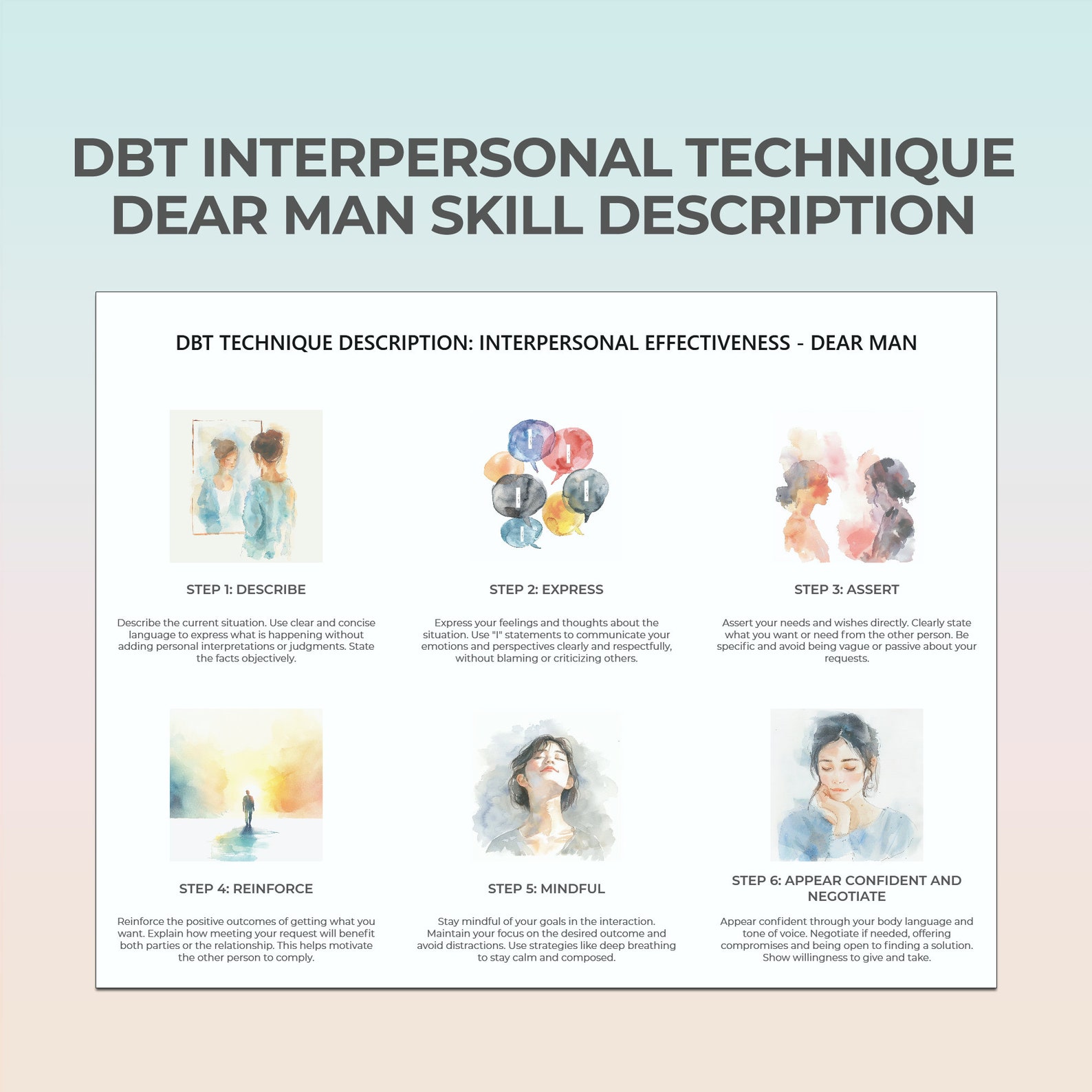 DEAR MAN Skill Worksheet, DBT Worksheet, Therapy Technique, Dialectical ...
