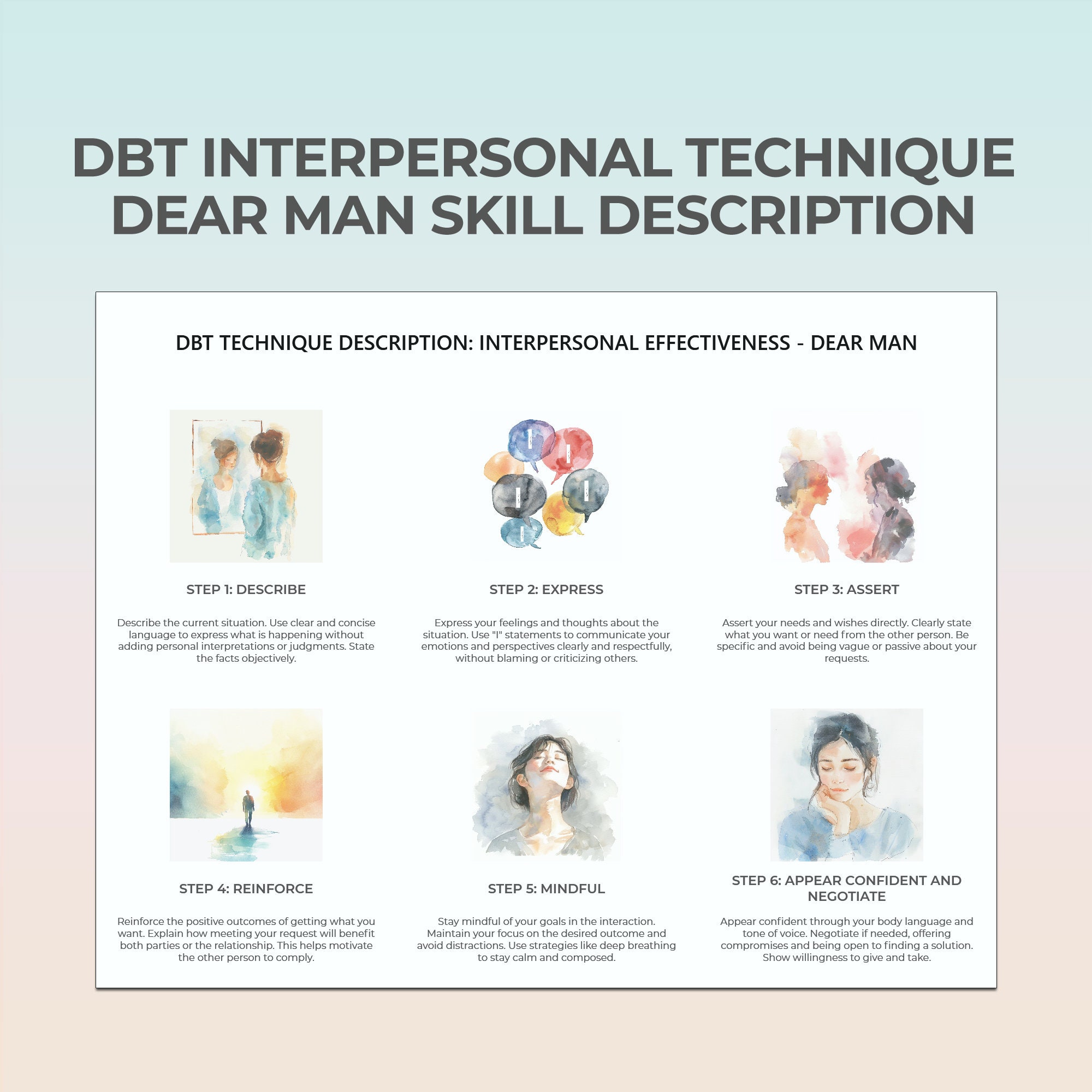 DEAR MAN Skill Worksheet, DBT Worksheet, Therapy Technique, Dialectical ...