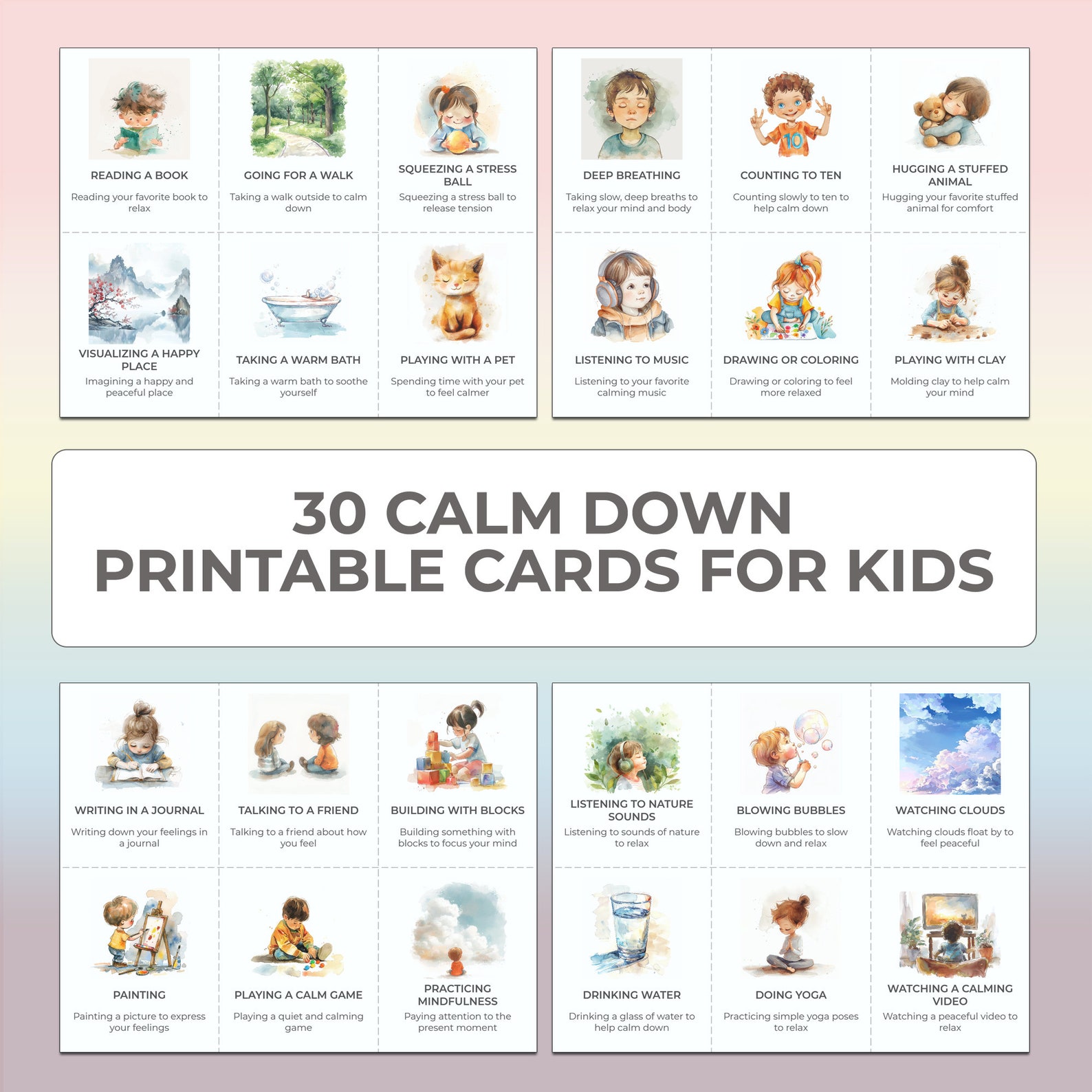 Calming Therapy Cards for Kids Printable Psychotherapy Game Children ...