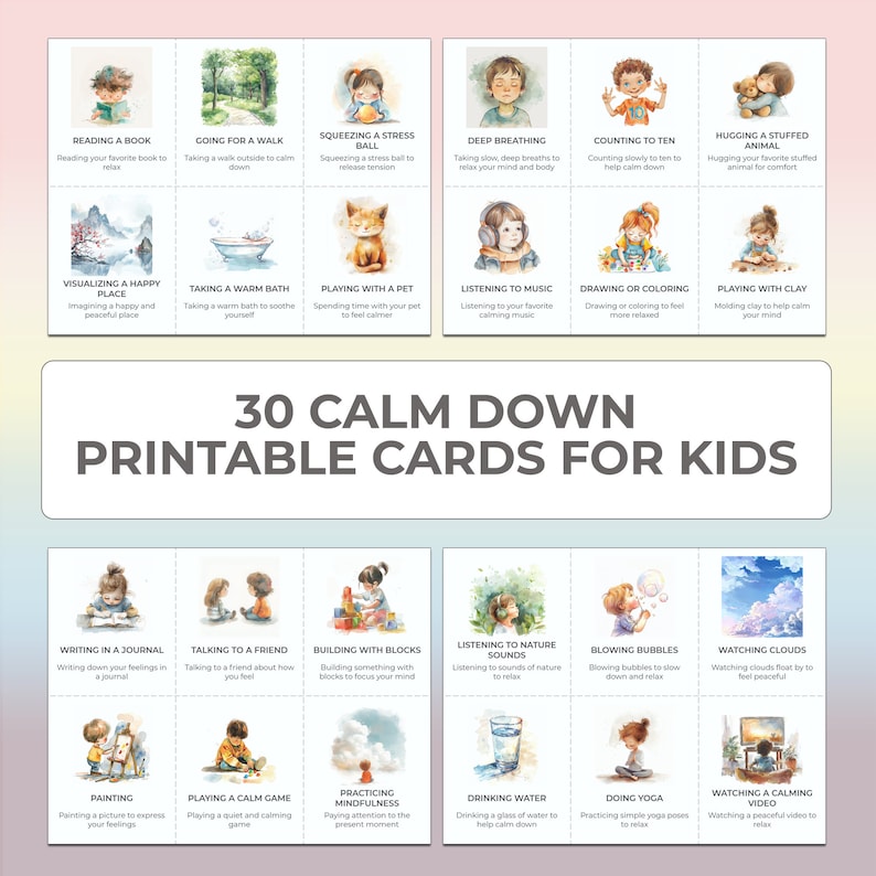 Calm Down, Printable Cards for Kids, Therapy Cards for Children - Etsy