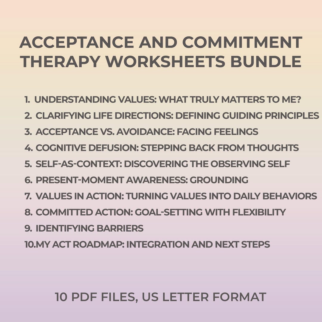 ACT Therapy Worksheets Integrates Acceptance Defusion Values Self ...