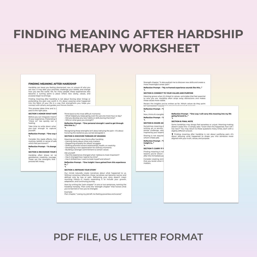 Finding Meaning After Hardship Printable Therapy Worksheet Personal ...