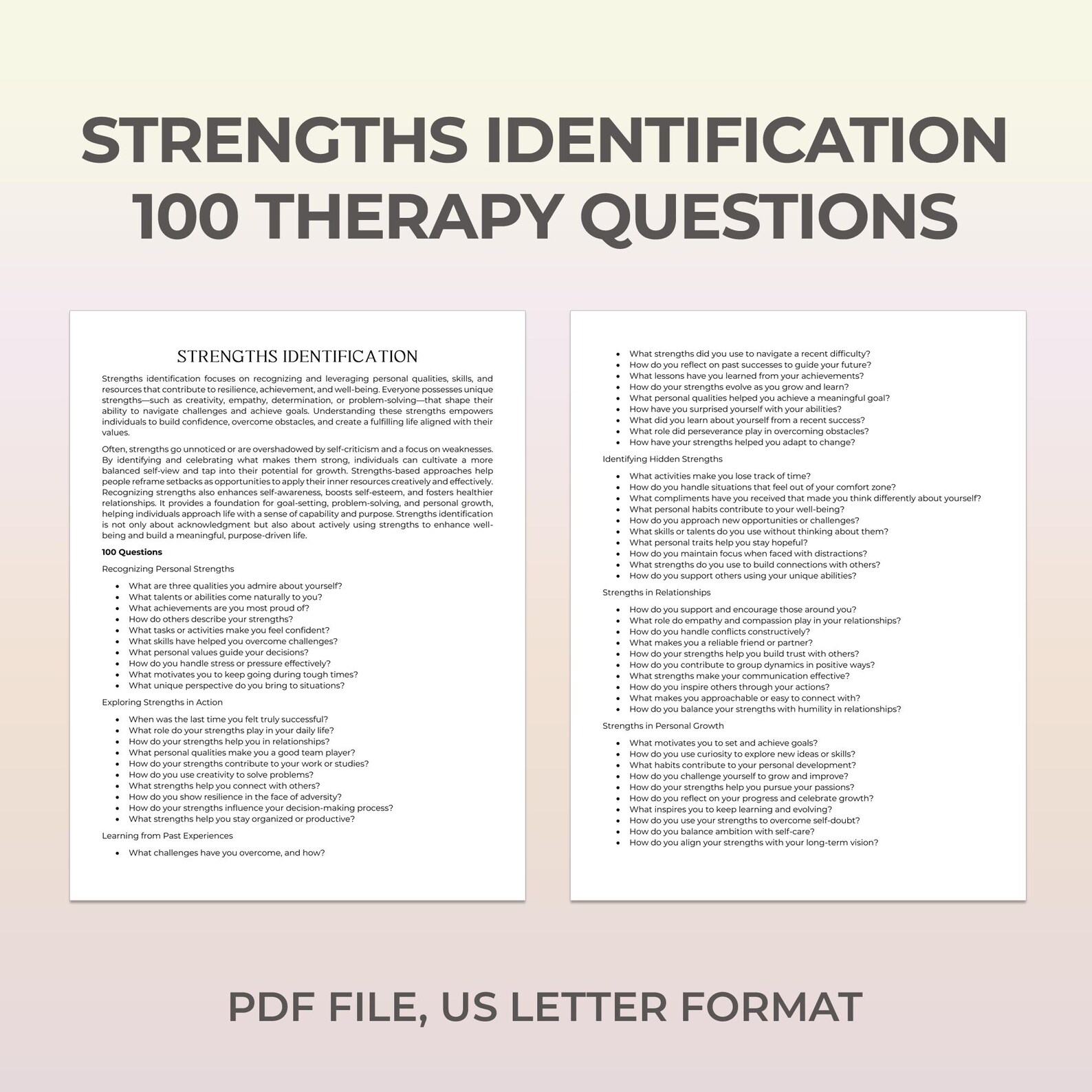 Therapy Questions for Strengths Identification, Self-awareness ...