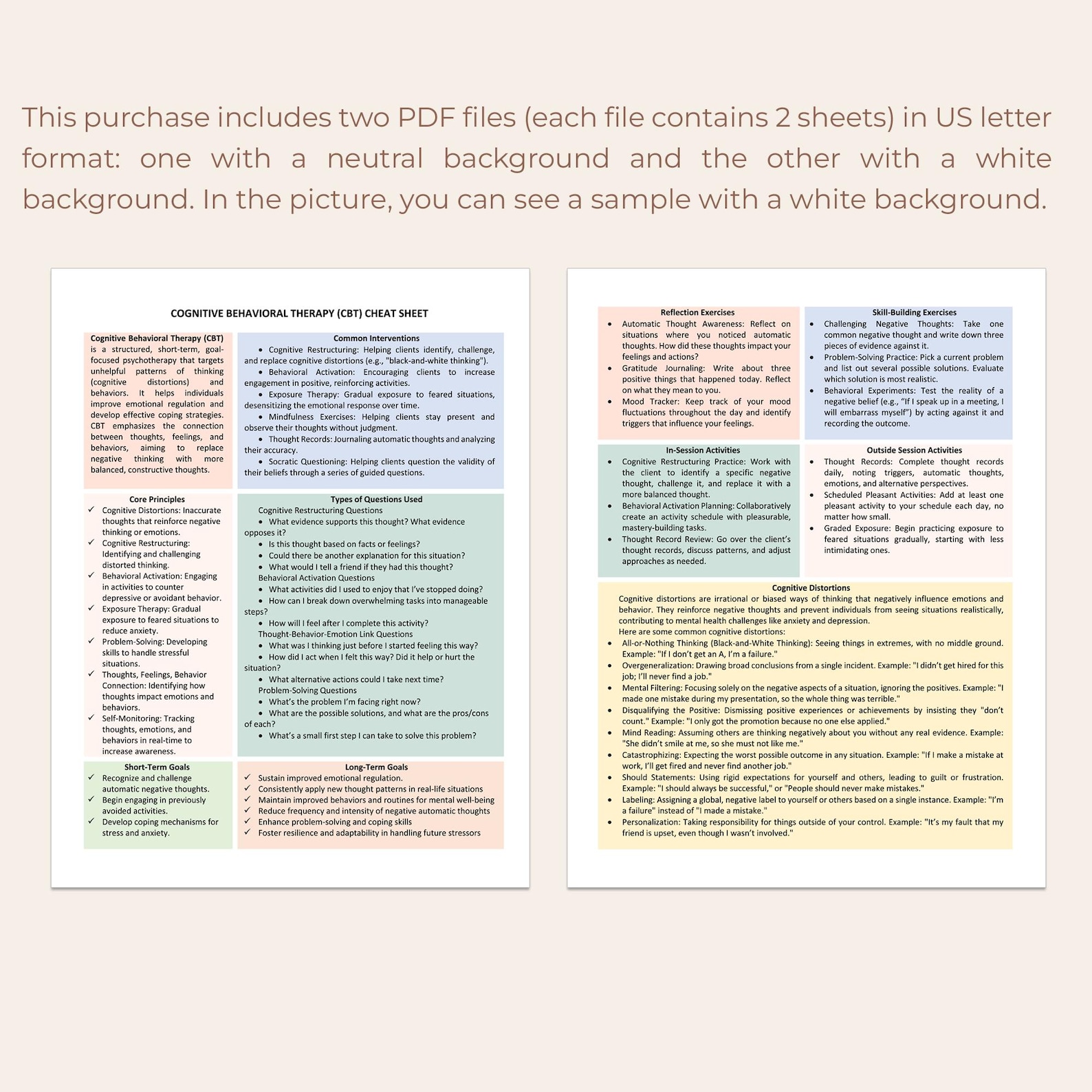 CBT Cheat Sheet, Cognitive Behavioral Therapy Cheat Sheet, Printable ...