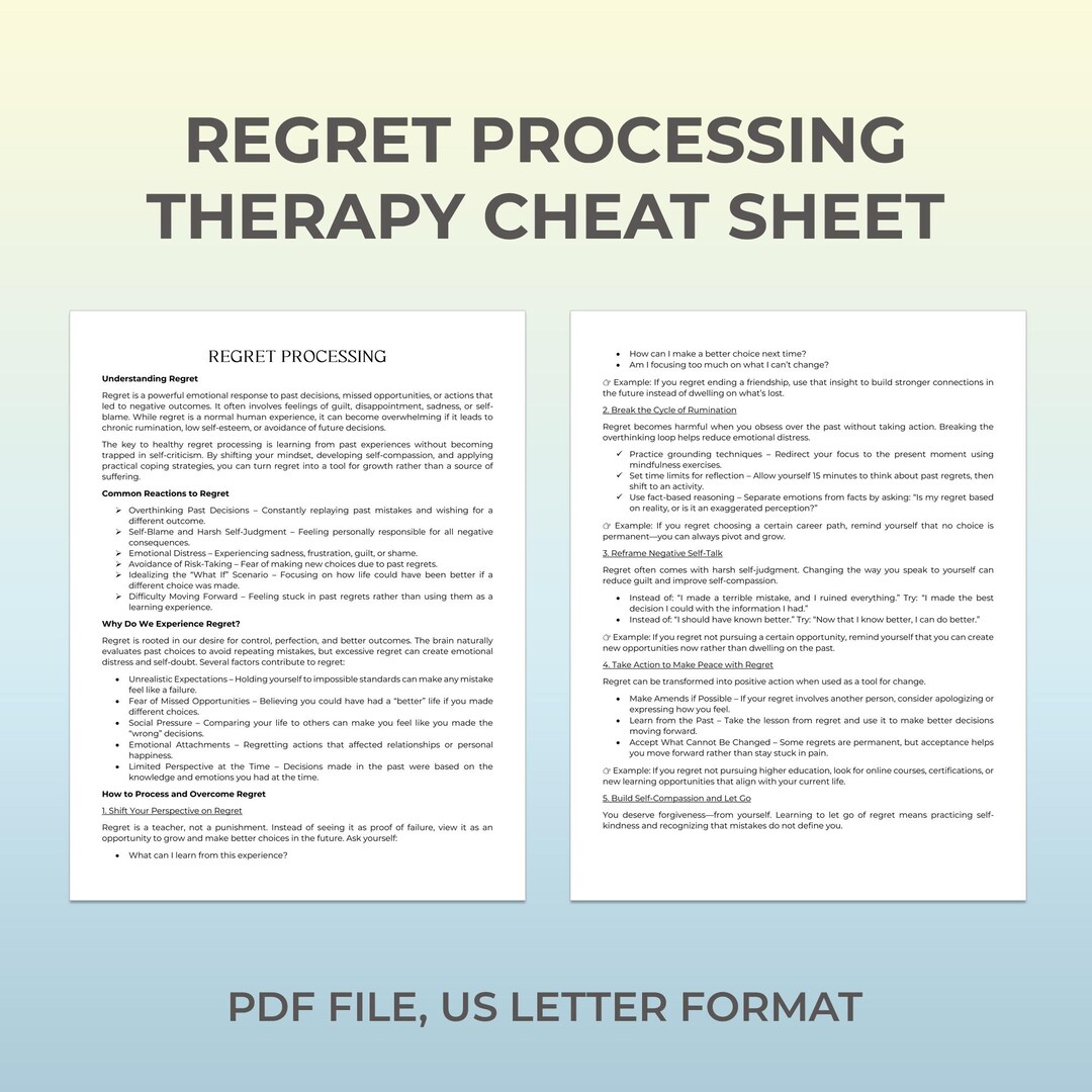 Regret Processing Therapy Sheet, Dealing With Regret, Overcoming Regret ...