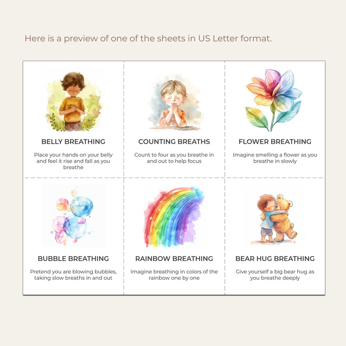 Breathing Exercise Therapy Cards for Kids Printable Psychotherapy Game ...