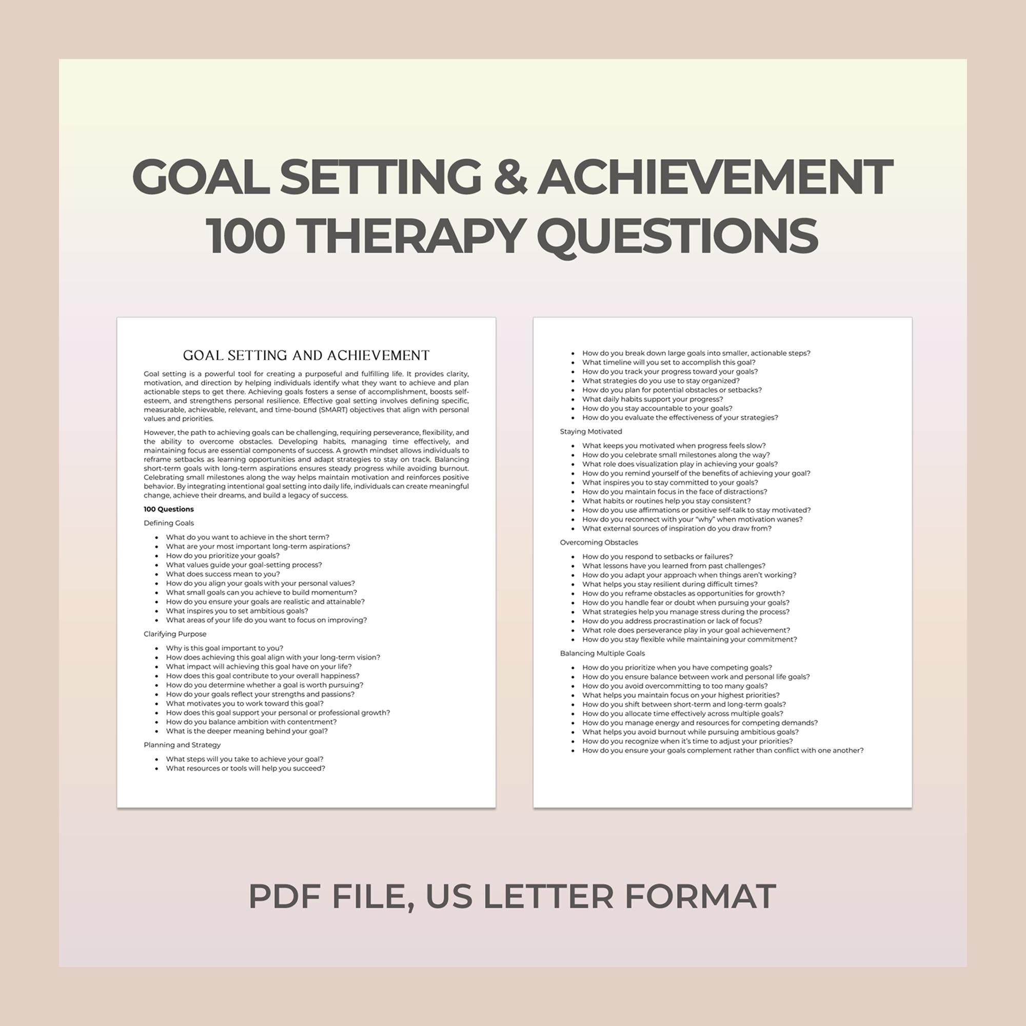 Goal Setting Therapy Questions, Achievement, Motivation, SMART Goals ...