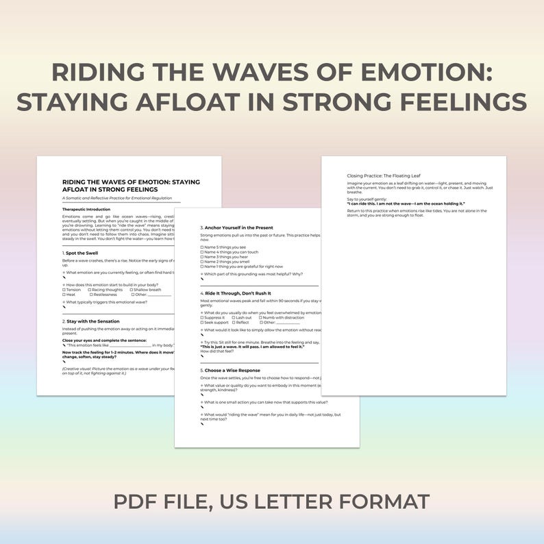 Riding Emotions Therapy Worksheet, Emotion Wave, Mindfulness Worksheet ...