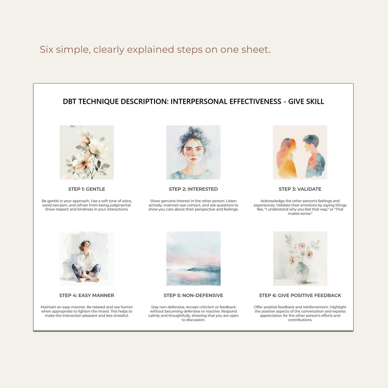 GIVE Skill Worksheet, Dialectical Behavior Therapy, DBT Skill Technique ...