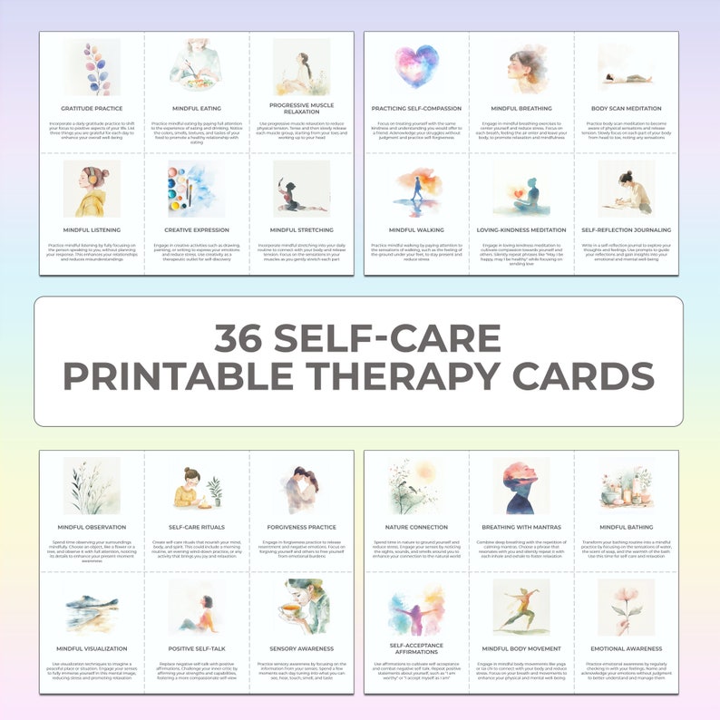 Self-care Therapy Cards, Humanistic Therapy Cards, Mindfulness-based ...