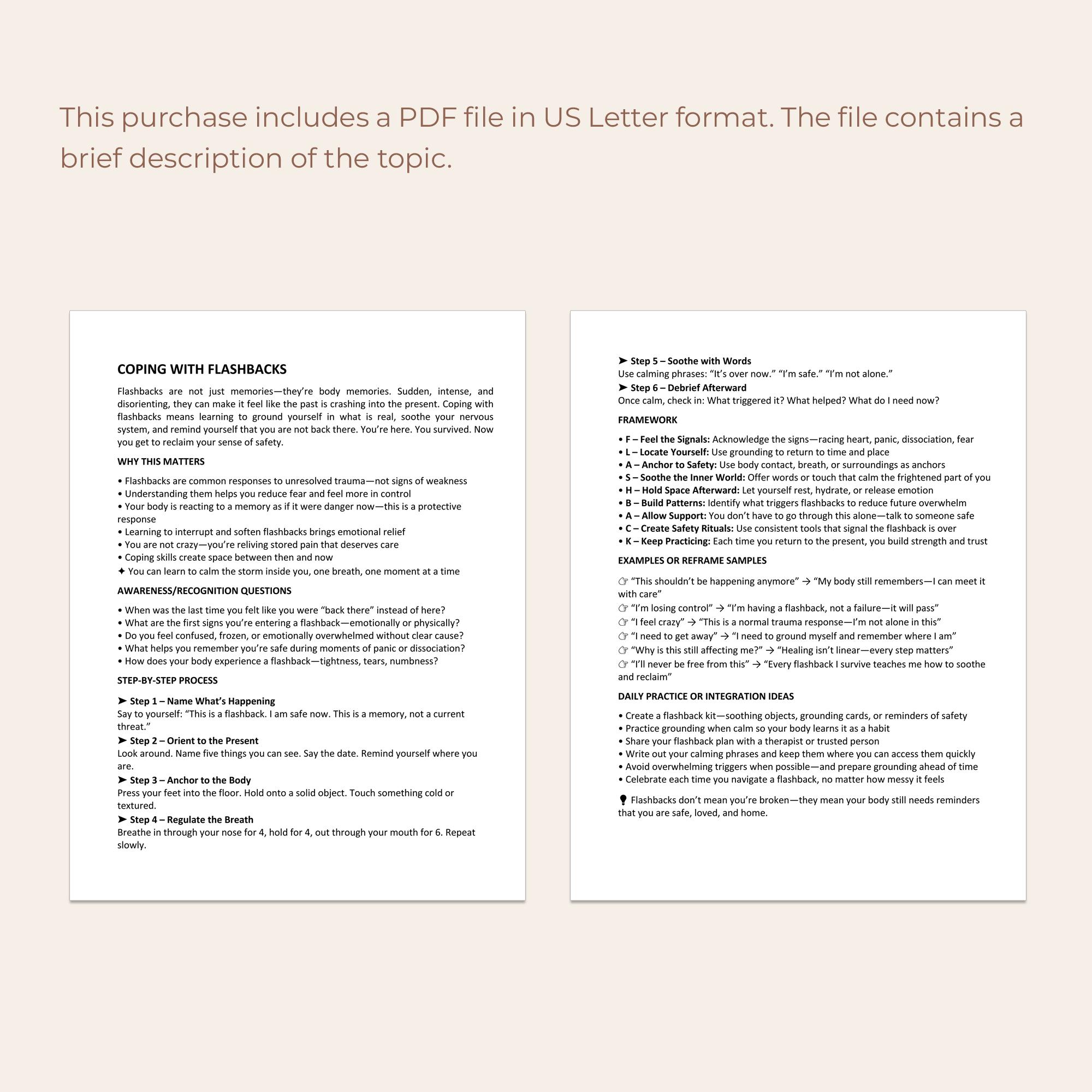 Coping With Flashbacks – Printable Guide for Trauma Relief Grounding ...