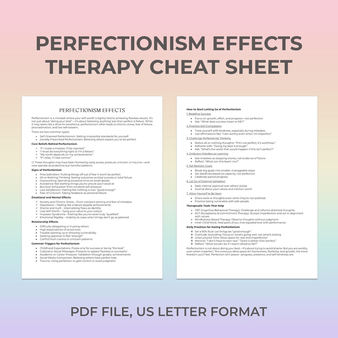 Perfectionism Therapy Cheat Sheet, Perfectionist Traits, Perfectionism ...