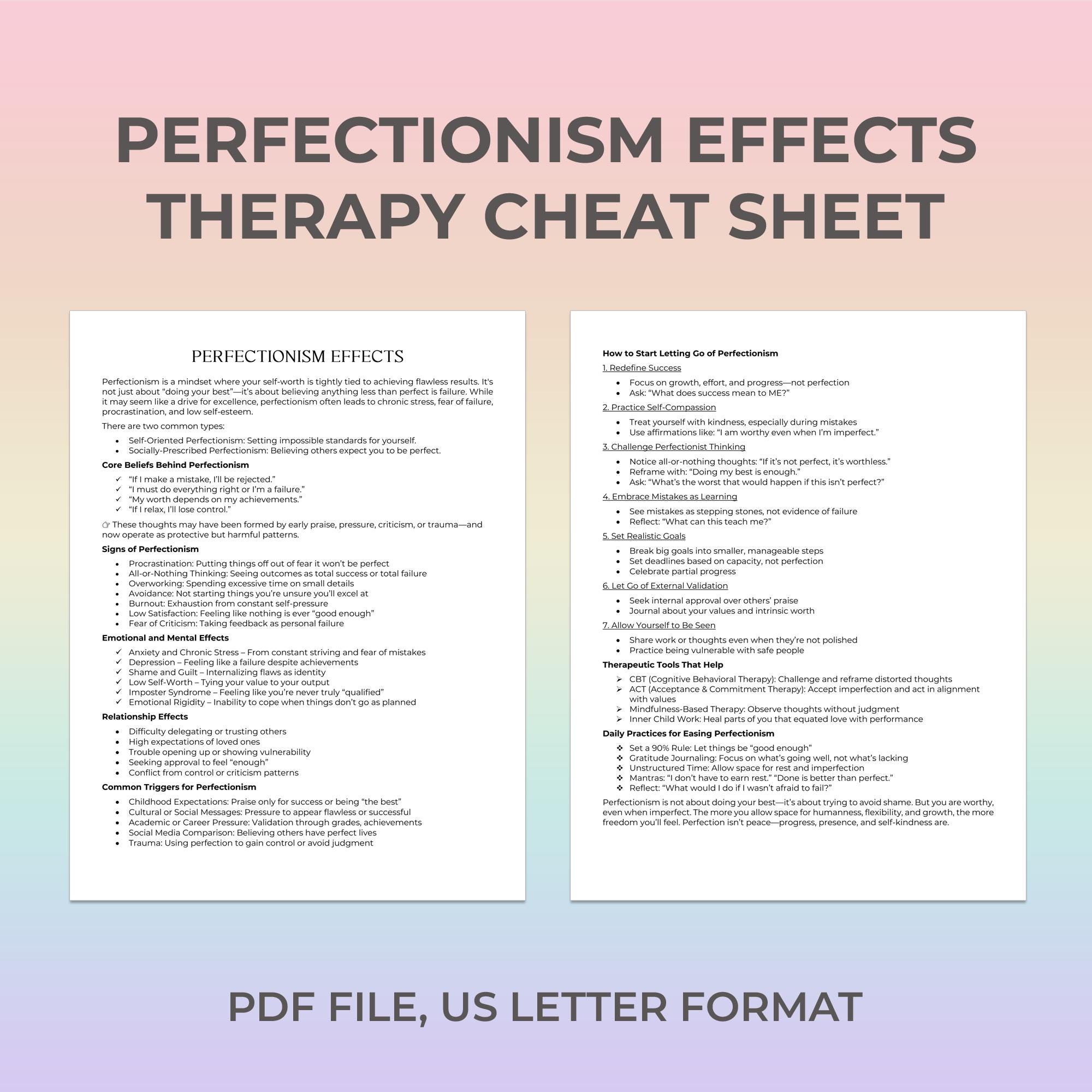 Perfectionism Therapy Cheat Sheet, Perfectionist Traits, Perfectionism ...