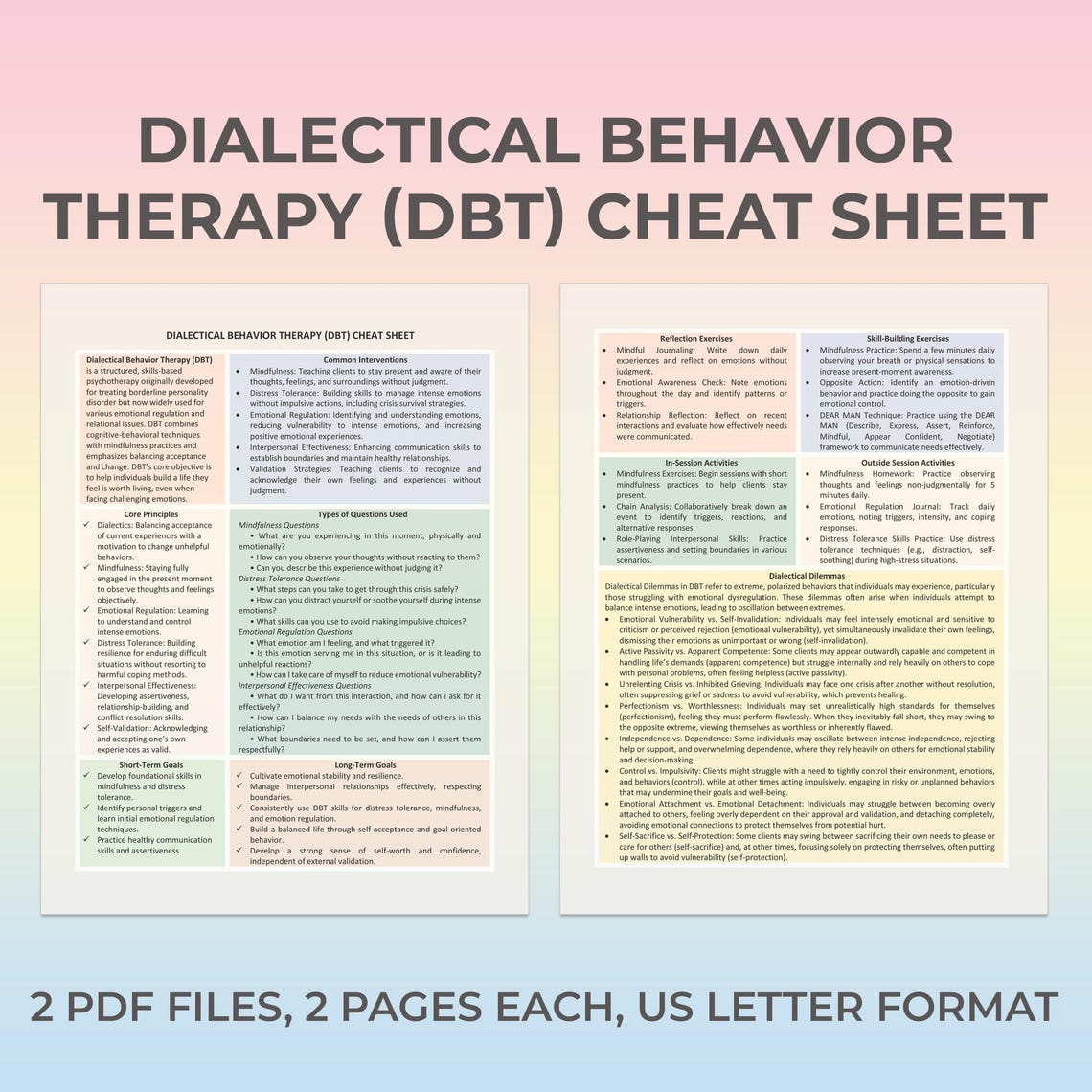 DBT Cheat Sheet, Dialectical Behavioral Therapy Cheat Sheet, Printable ...