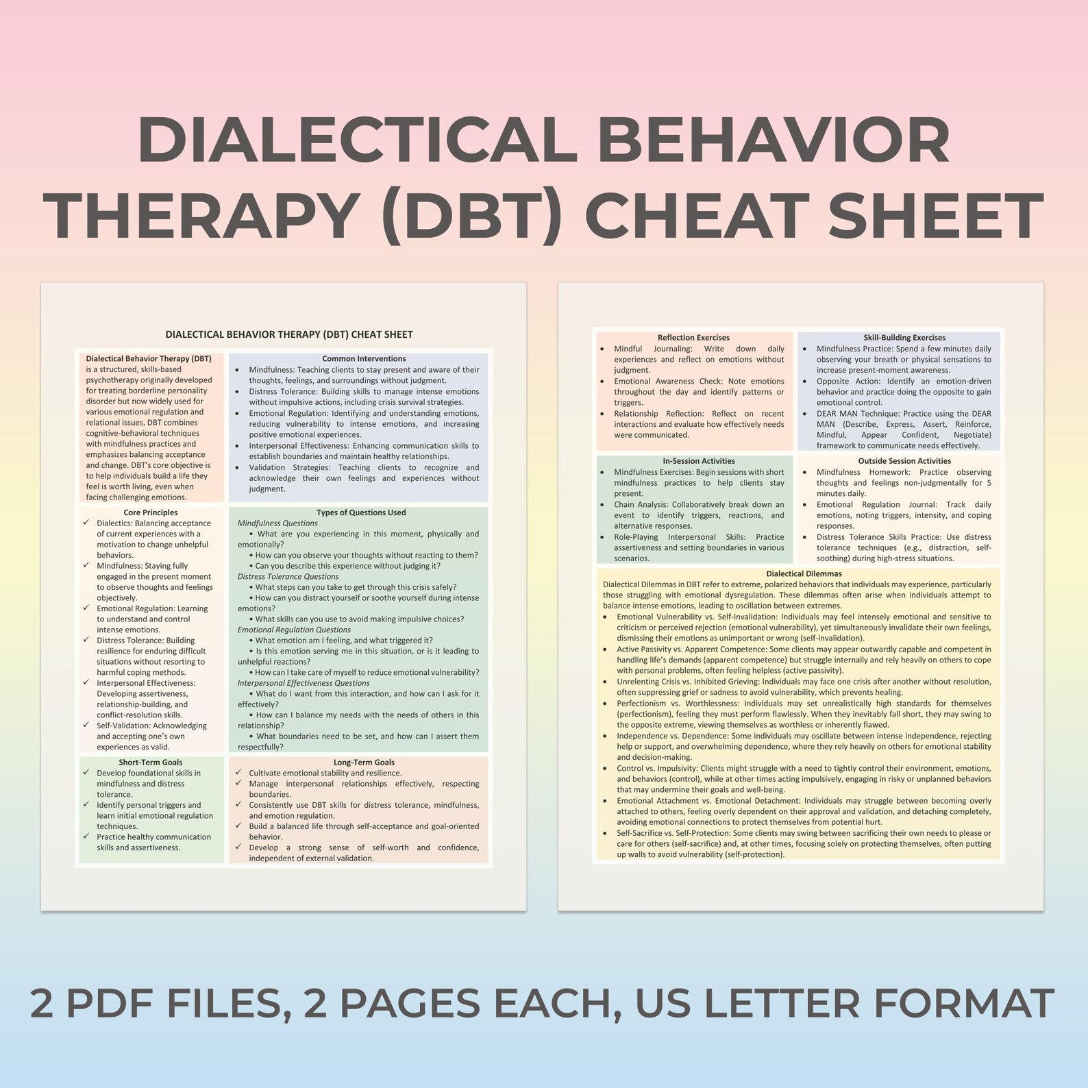 DBT Cheat Sheet, Dialectical Behavioral Therapy Cheat Sheet, Printable ...