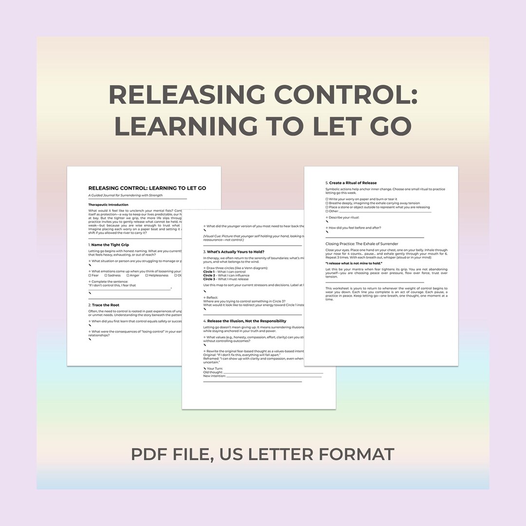 Letting Go Therapy Worksheet, Releasing Control, Anxiety Support ...