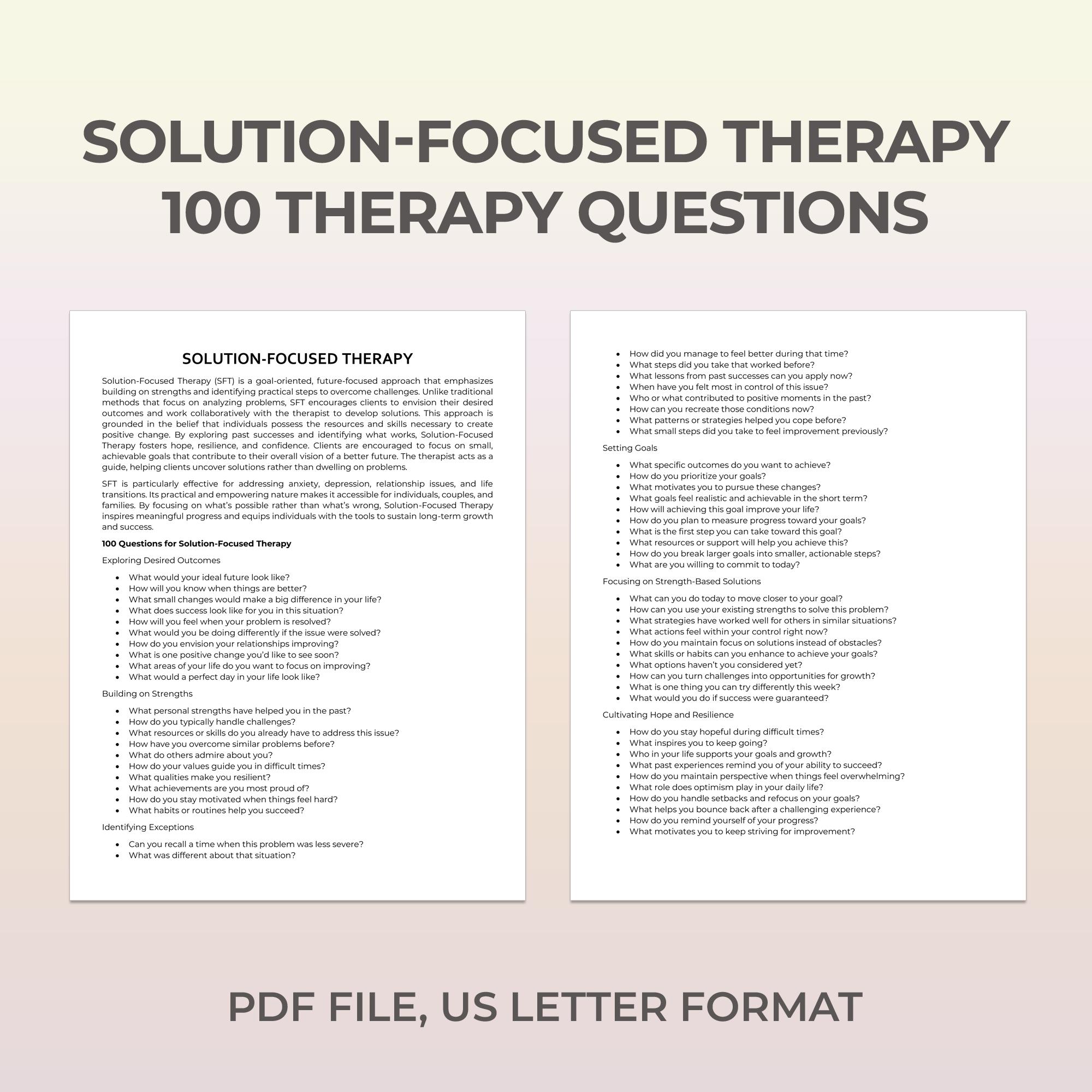 Solution-focused Therapy Questions, Strengths-based, Positive Mindset ...