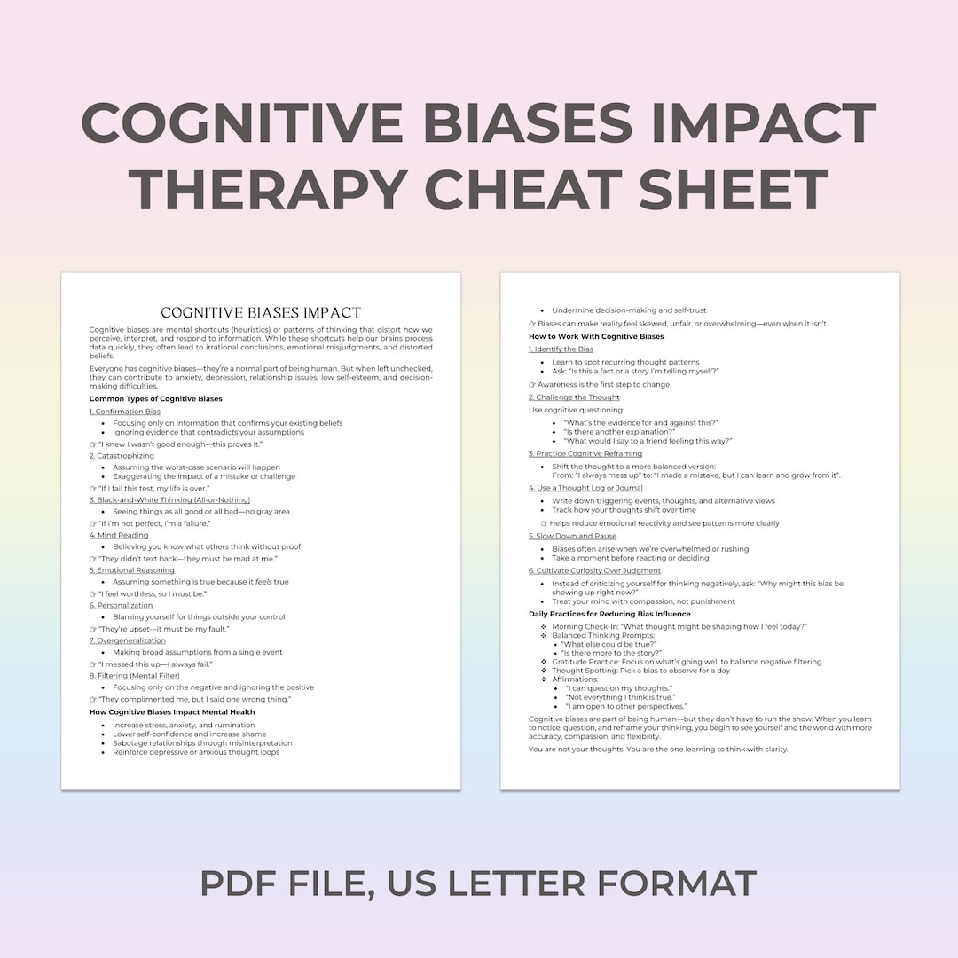 Cognitive Biases Therapy Cheat Sheet, Confirmation Bias, Mental ...