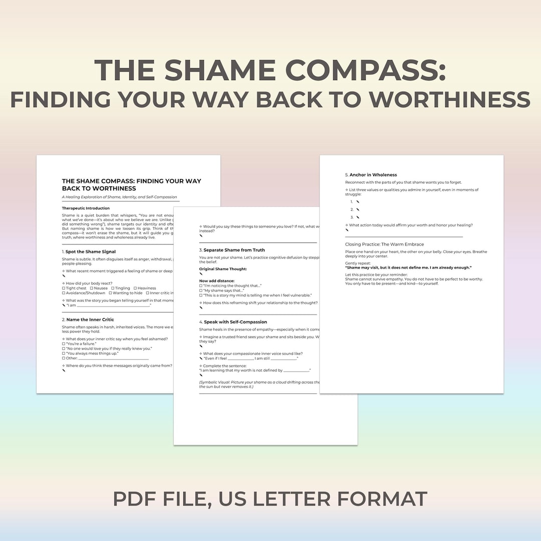 Shame Worksheet, Shame Compass, Self Worth Tool, Inner Critic Aid ...