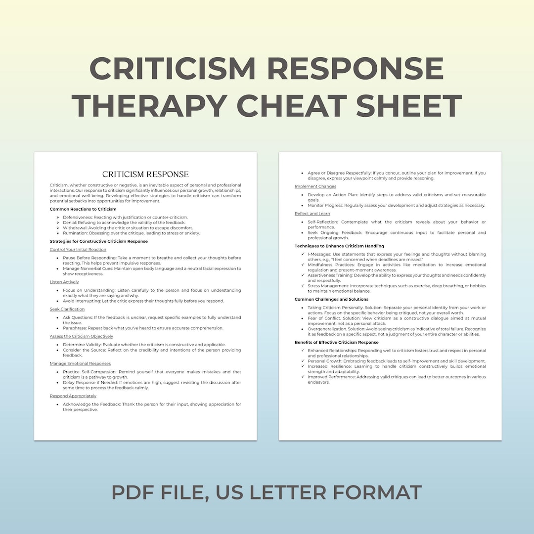 Criticism Response Therapy Sheet, Handling Criticism, Dealing With ...