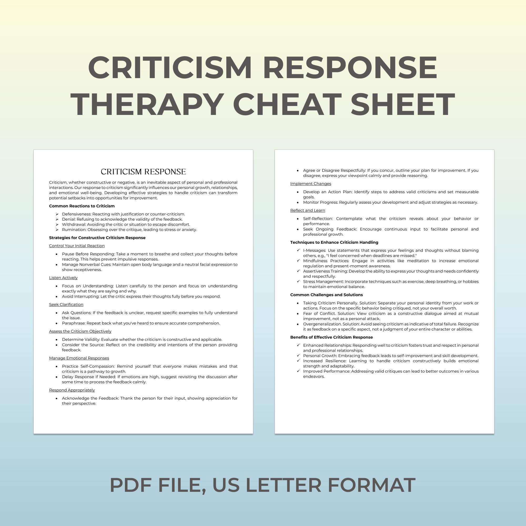 Criticism Response Therapy Sheet, Handling Criticism, Dealing With ...