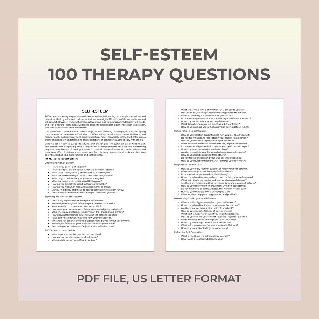 Self-esteem Therapy Questions, Self-worth, Confidence,self-acceptance ...