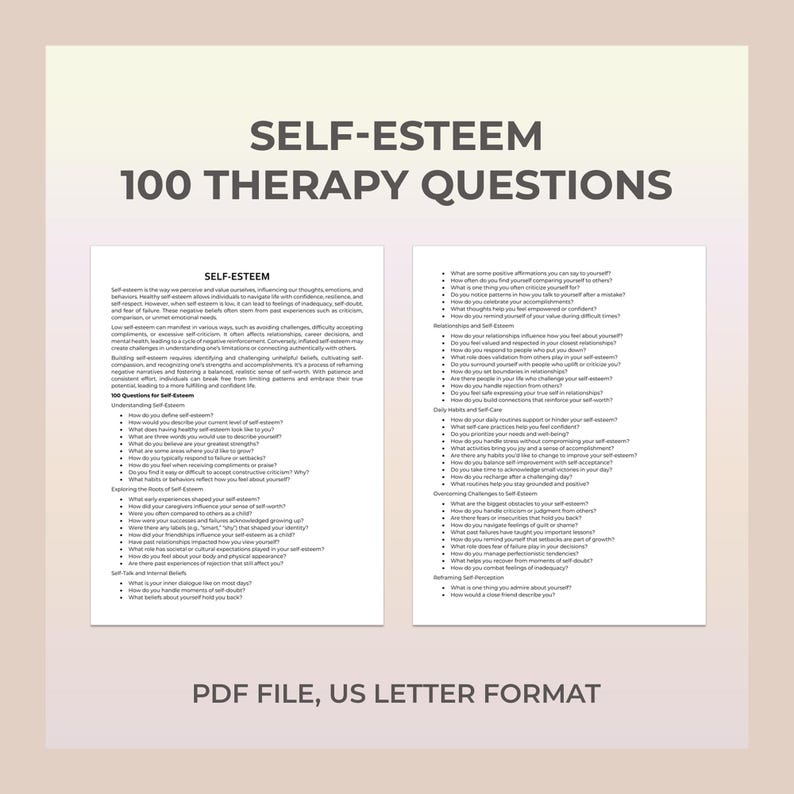 Self-esteem Therapy Questions, Self-worth, Confidence,self-acceptance ...