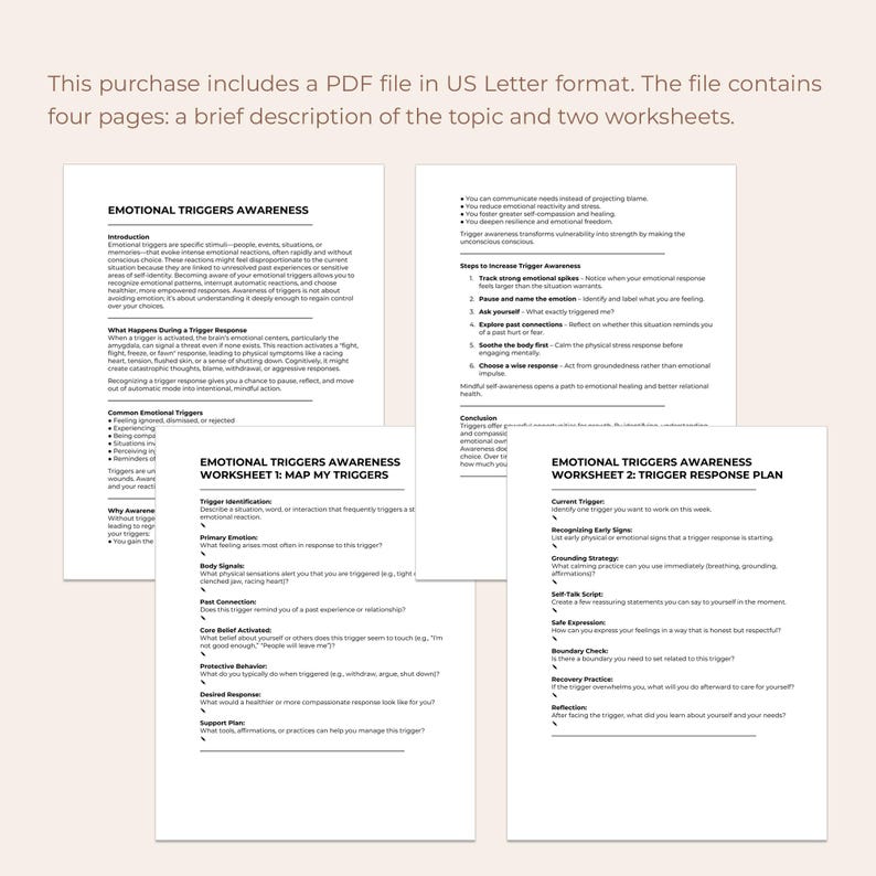 Emotional Triggers Therapy Worksheet, Trigger Awareness, Trauma Tool ...
