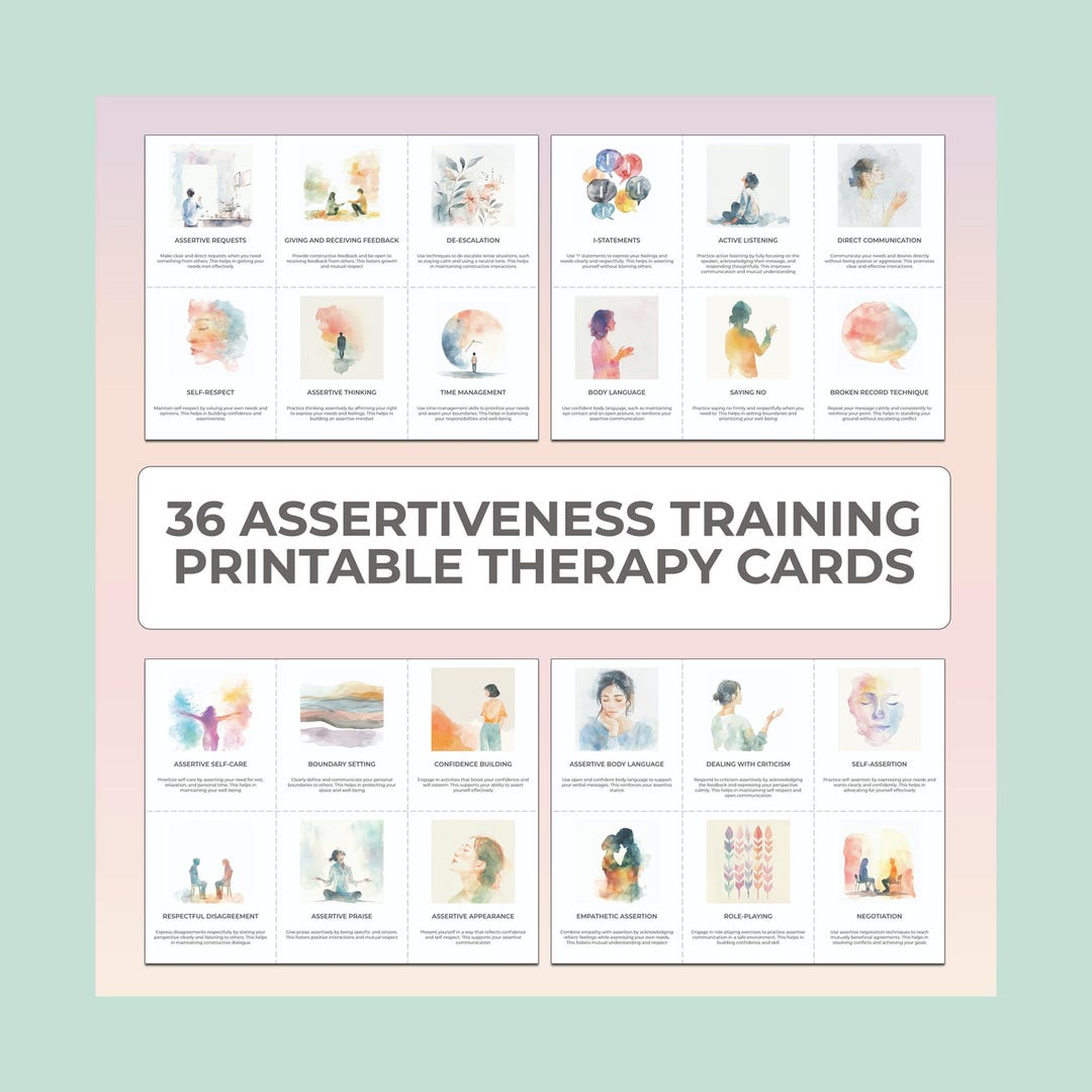 Assertiveness Training CBT Therapy Cards Printable Cognitive Behavioral ...