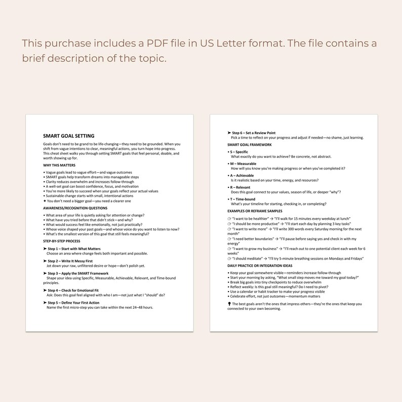 SMART Goal Setting Therapy Cheat Sheet for Personal Growth Self ...