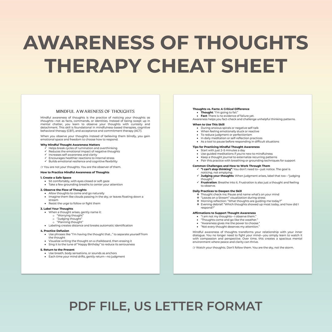 Thought Awareness, Mindfulness Worksheet, Observe Thoughts, Mental ...