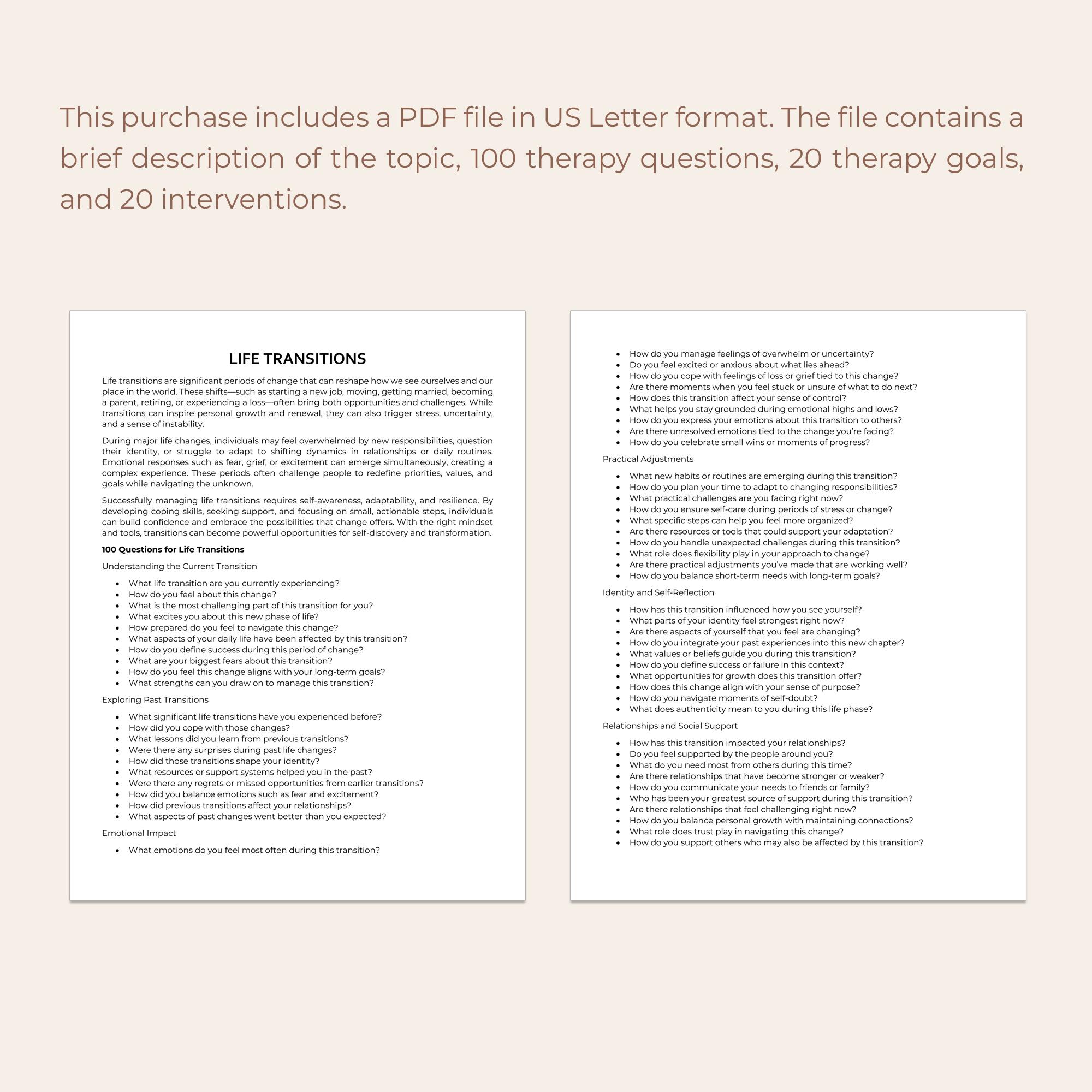 Life Transitions Therapy Questions, Navigating Change, Personal Growth ...