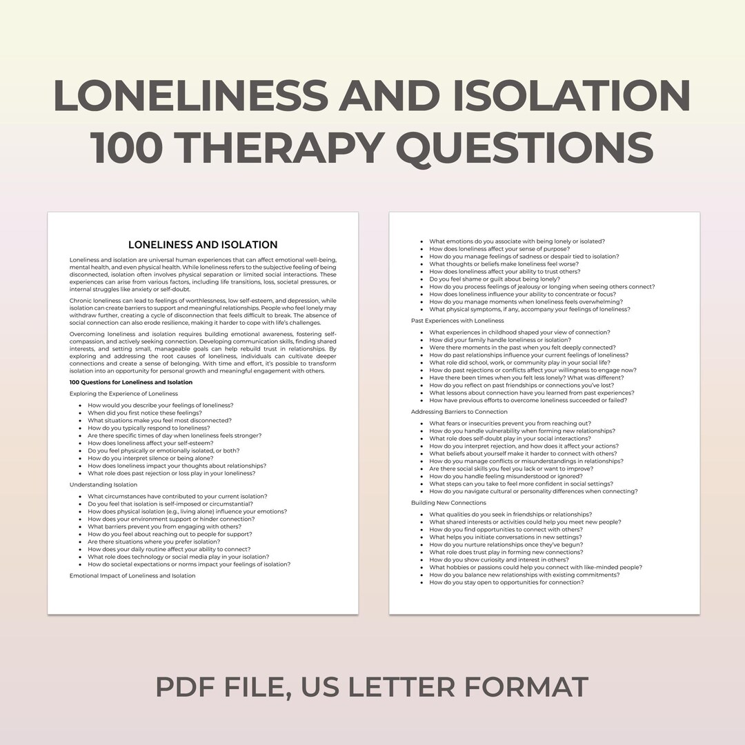 Therapy Questions for Overcoming Isolation, Loneliness, Relationships ...