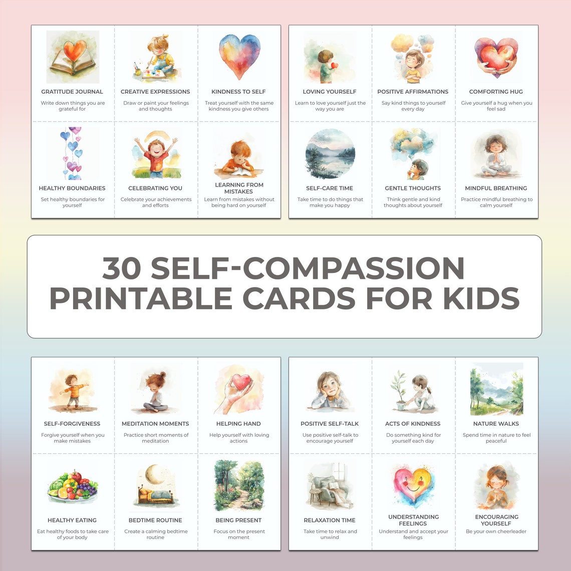Self-compassion, Printable Cards for Kids, Therapy Cards for Children ...