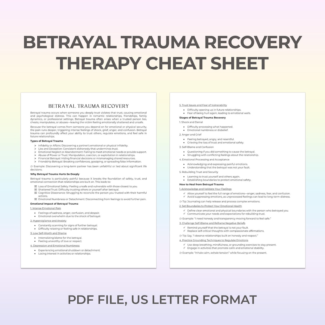 Betrayal Trauma Therapy Cheat Sheet, Trust Recovery, Emotional Healing ...