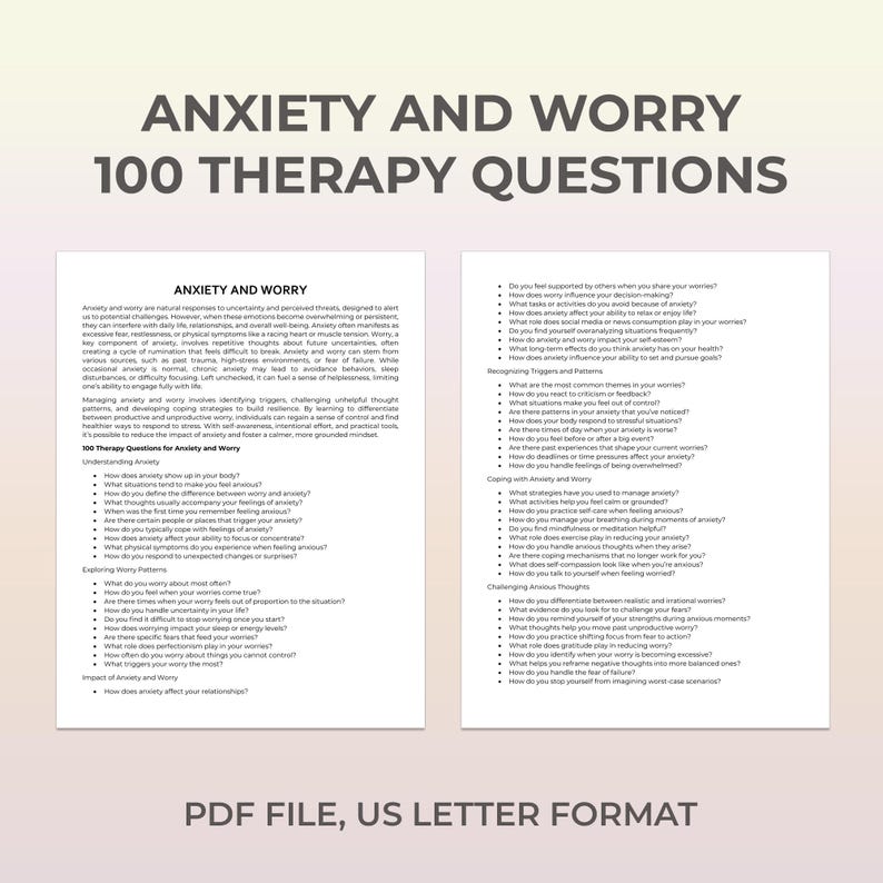 Therapy Questions for Anxiety, Anxiety Relief, Managing Worry,emotional ...