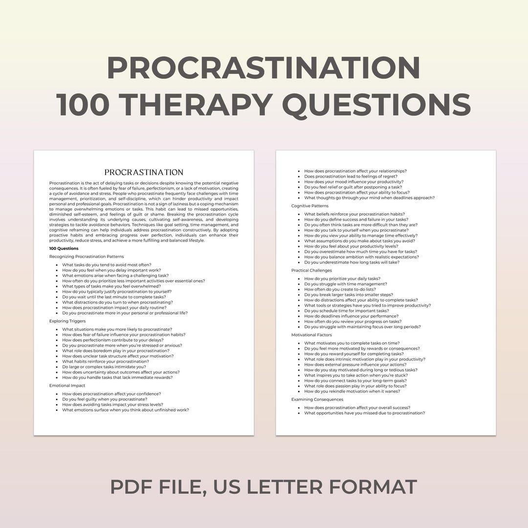 Therapy Questions for Procrastination, Task Avoidance, Perfectionism ...