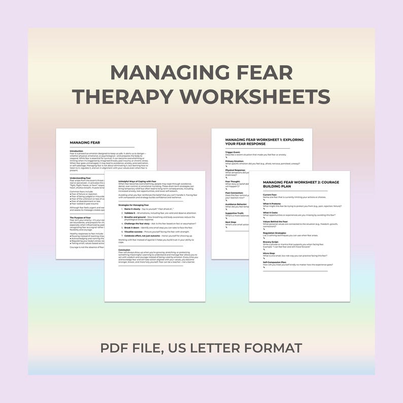 Fear Worksheet, Manage Fear, Therapy Worksheet, CBT Fear Tool ...