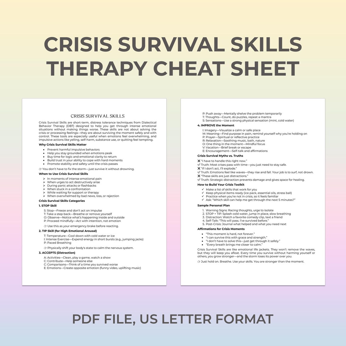 Crisis Survival Skills Cheat Sheet Emotional Emergencies Printable ...