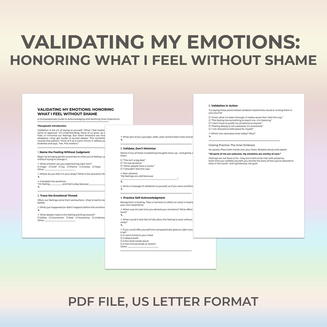 Validate Emotions Worksheet, Self Compassion, Emotional Validation ...