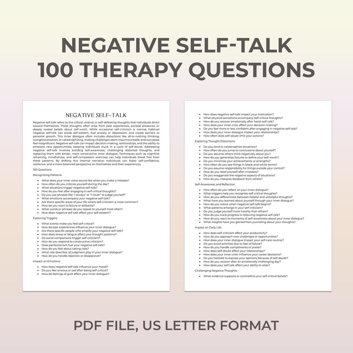 Negative Self-talk Therapy Questions, Inner Critic, Self-esteem ...