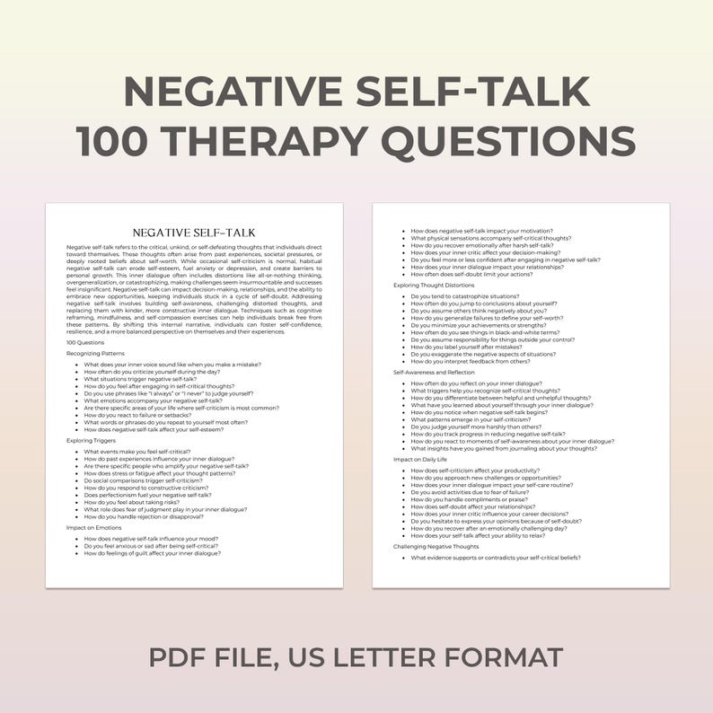 Negative Self-talk Therapy Questions, Inner Critic, Self-esteem ...