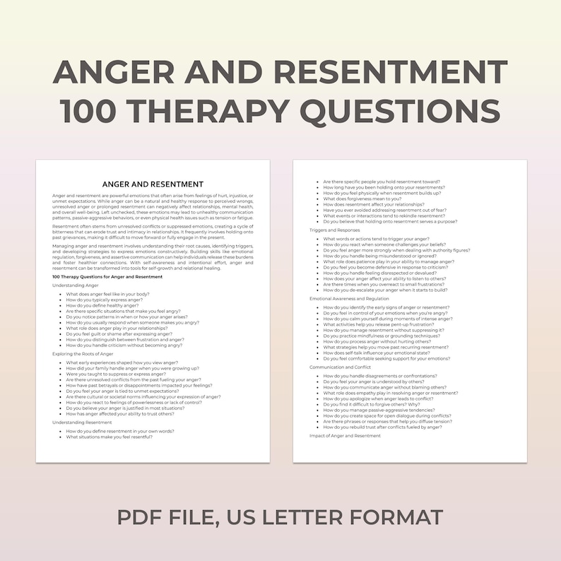 Anger Management Therapy Questions, Resentment Healing, Forgiveness ...