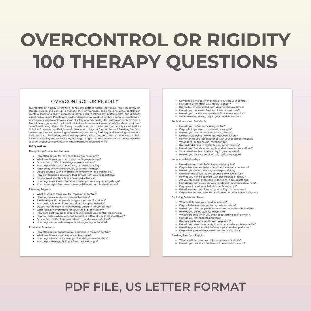 Overcontrol Therapy Questions, Rigidity, Perfectionism, Inflexibility, Emotional Suppression ...