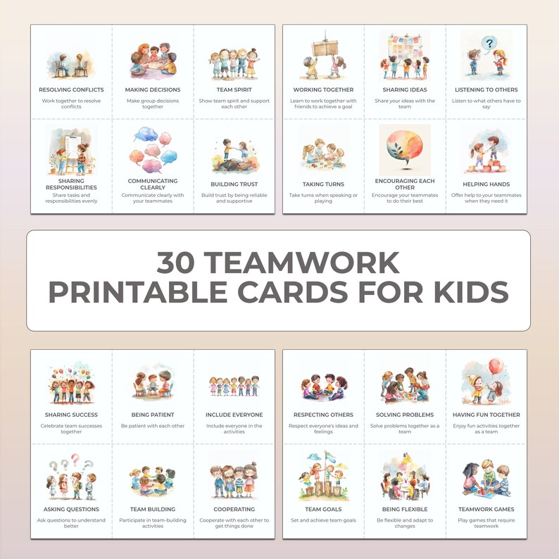 Teamwork Therapy Cards for Kids Printable Psychotherapy Worksheets ...