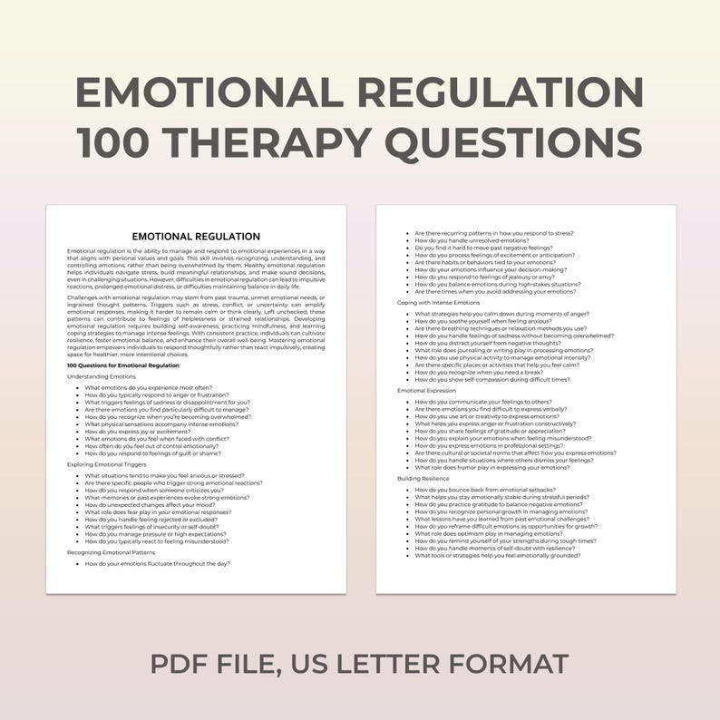 Emotional Regulation Therapy Questions, Managing Emotions, Mindfulness ...
