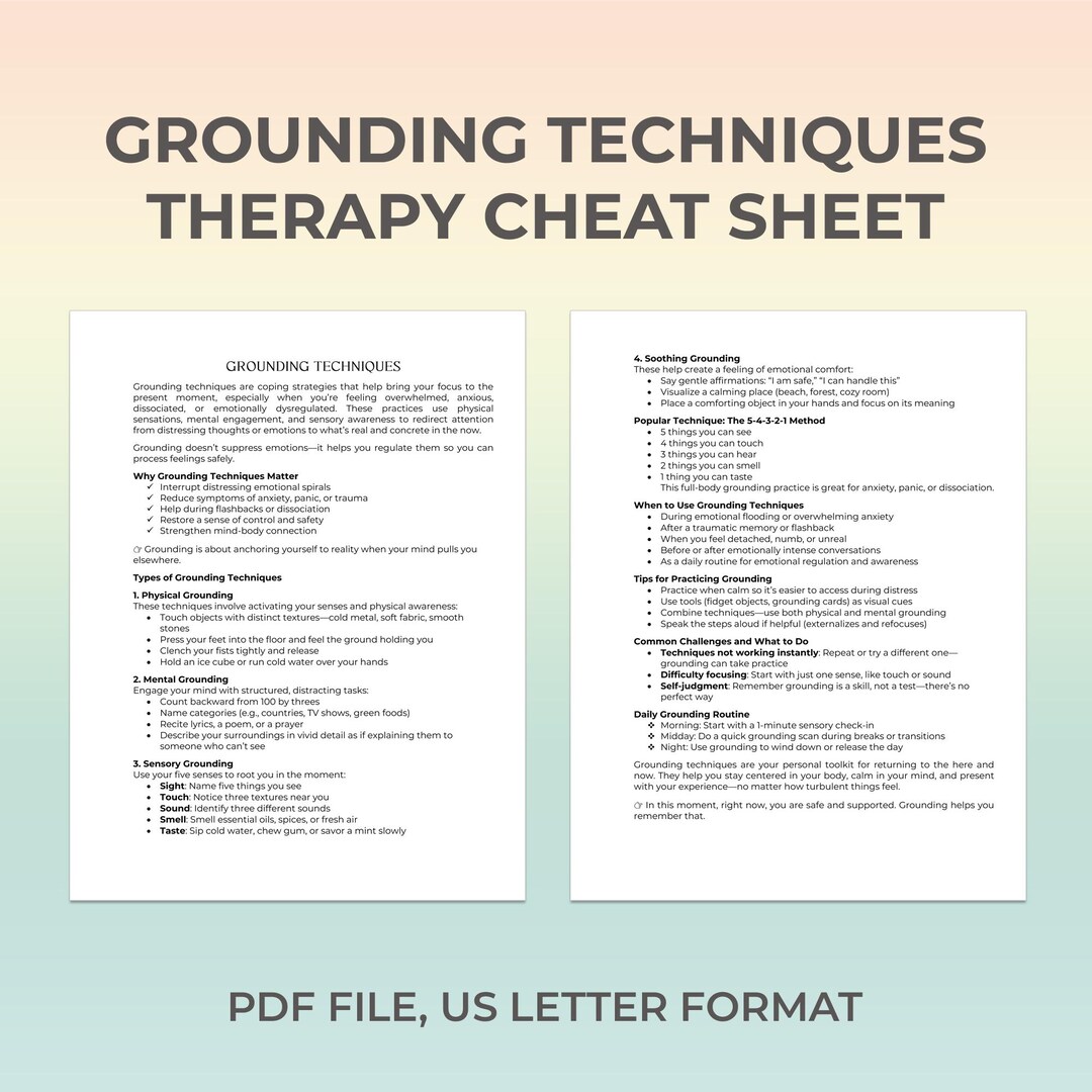 Grounding Skills, Grounding Tool, Anxiety Support, Therapy Printable ...