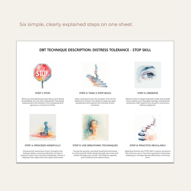 STOP Skill Worksheet, Dialectical Behavior Therapy, DBT Skill Technique ...