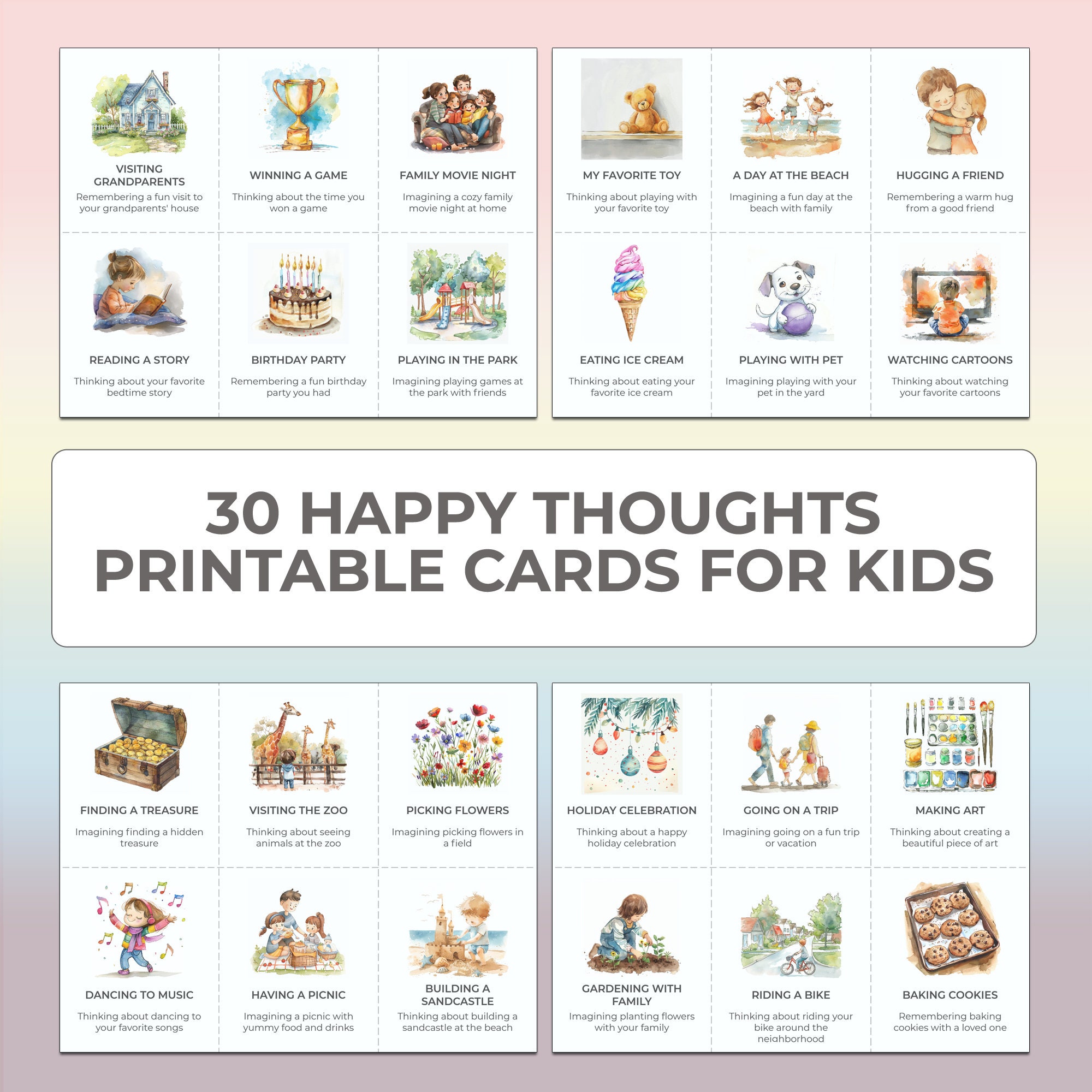 Happy Thoughts, Printable Cards for Kids, Therapy Cards for Children - Etsy