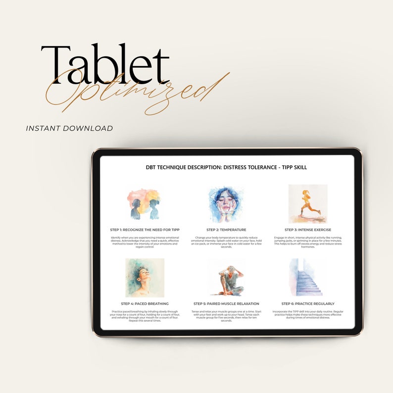 TIPP Skill Worksheet, Dialectical Behavior Therapy, DBT Skill Technique ...